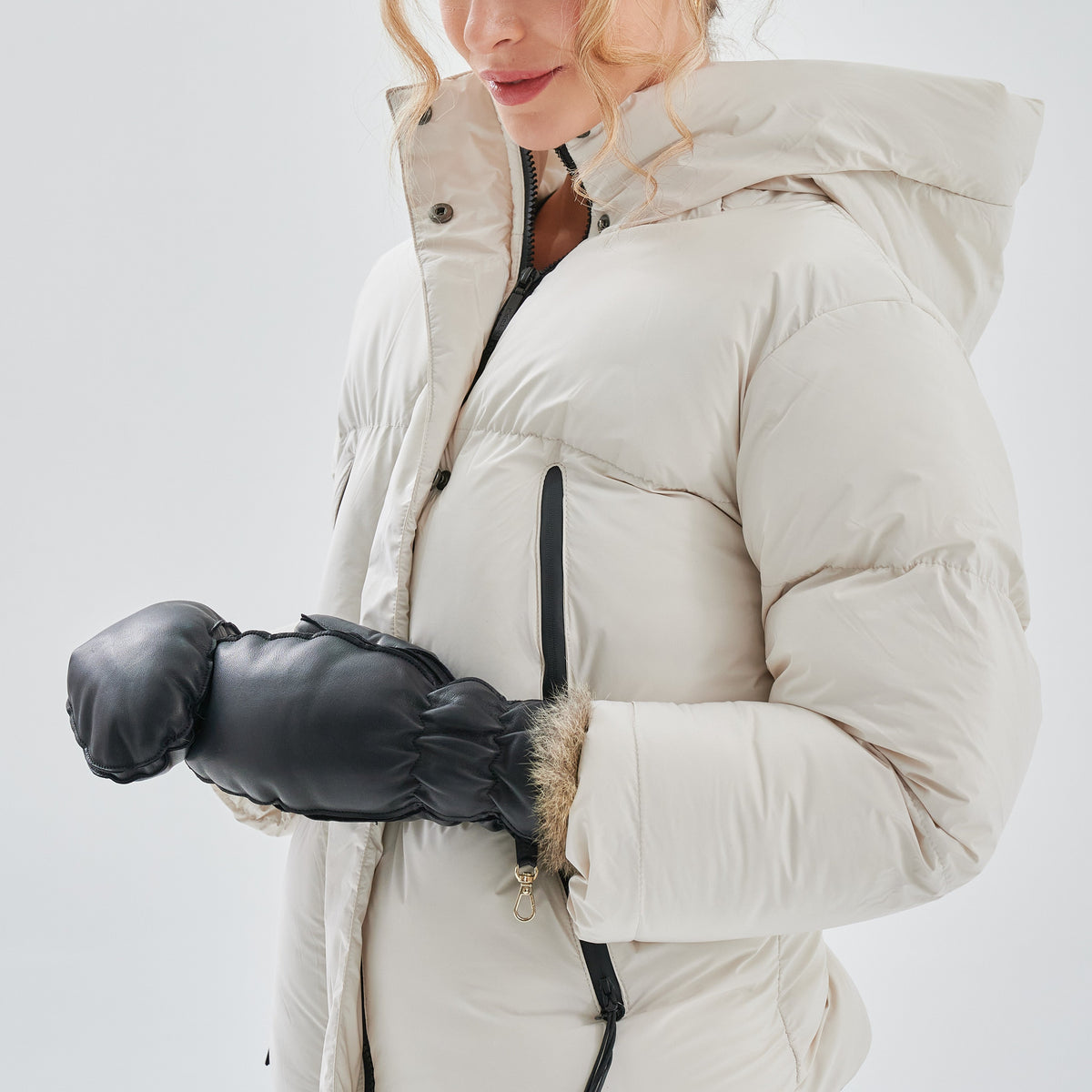 Fur Lined Ski Mittens - Chamois