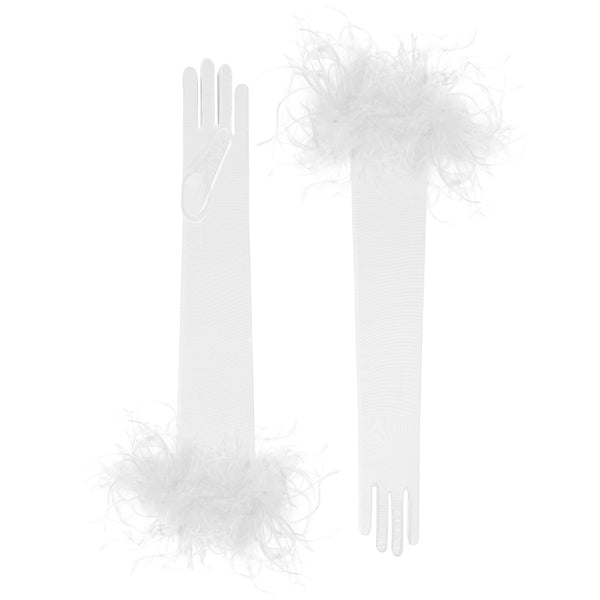 Tulle Opera Gloves with Feathers - Sofia