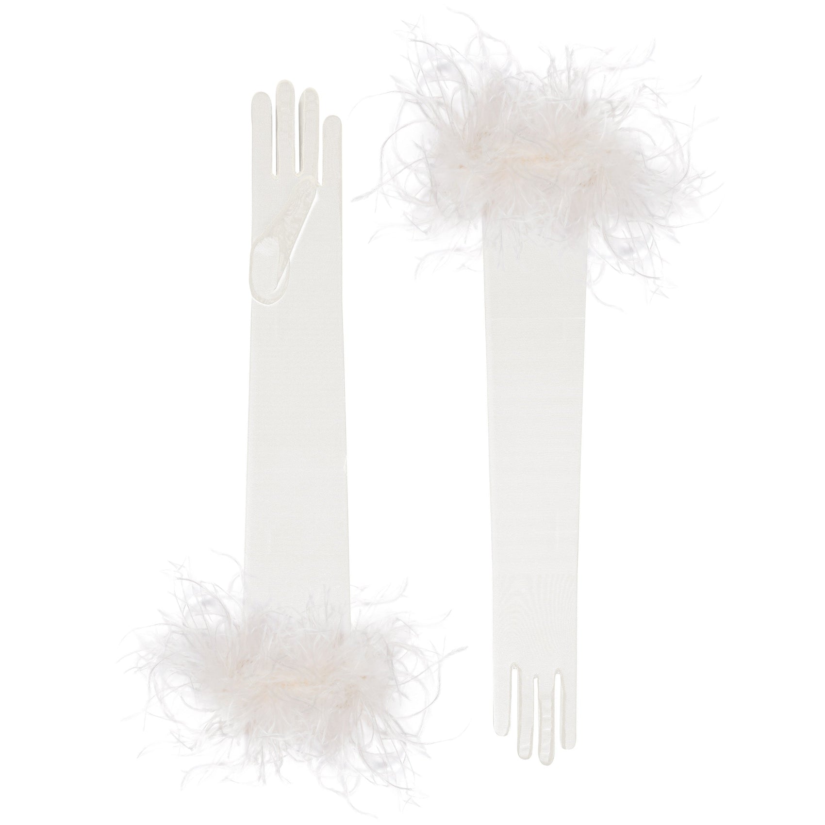 Tulle Opera Gloves with Feathers - Sofia